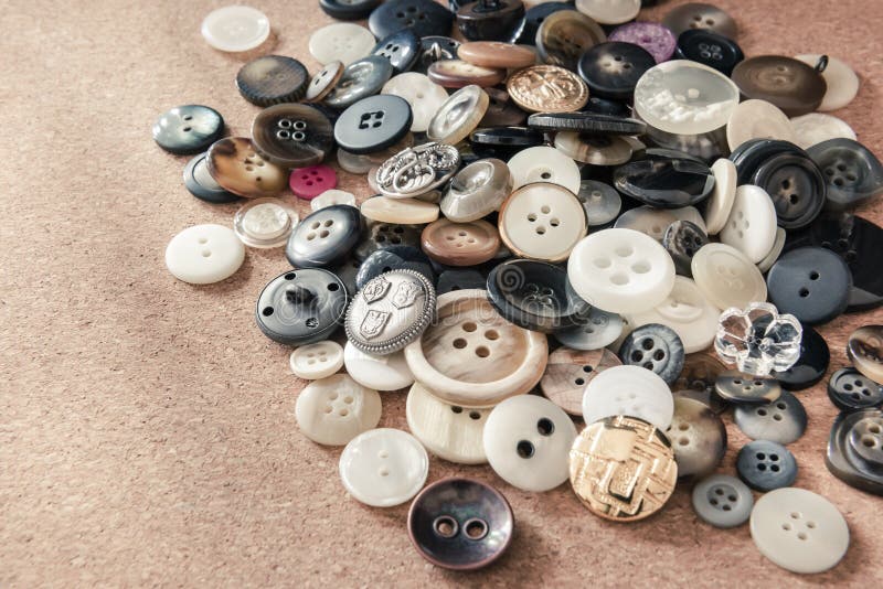 Vintage Buttons Texture on Table Stock Image - Image of black, clothes ...