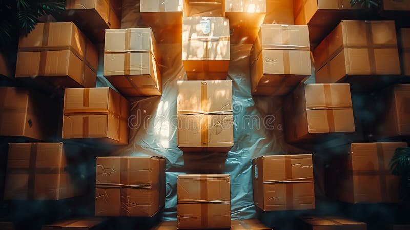 Bunch of Cardboard Boxes are Stacked on Top of Each Other Stock Image ...