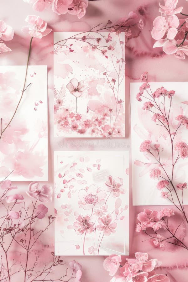A Bunch of Cards with Pink Flowers, Perfect for Invitations or ...