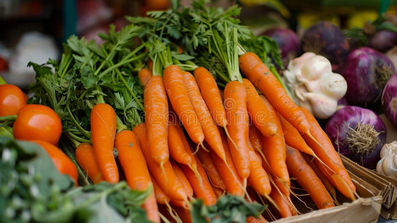 A Bunch of Carrots Sitting on Top of a Wooden Box Stock Image - Image ...