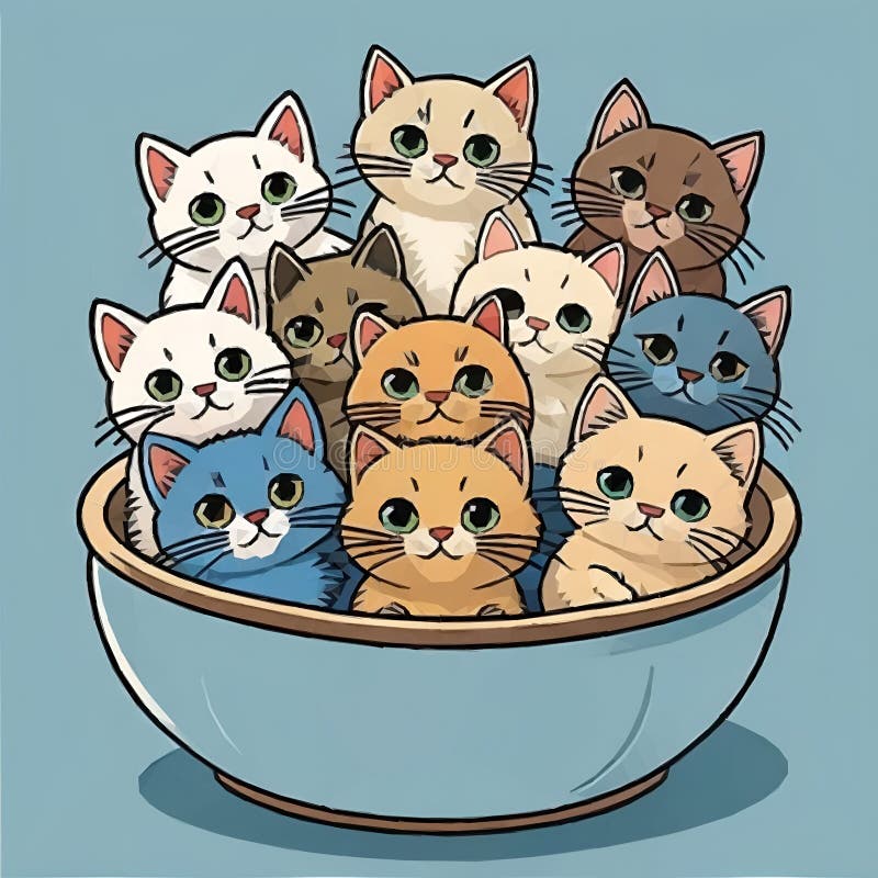 A Bunch of Cats are Sitting in a Bowl. Beautiful Picture of Cats Stock ...