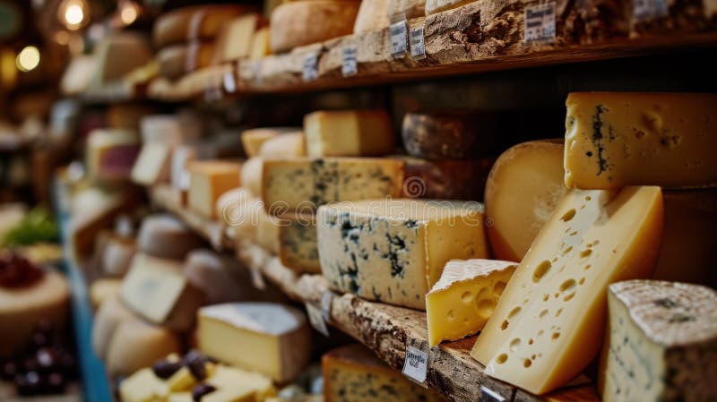 A Bunch of Cheese is on Shelves in a Store, AI Stock Photo - Image of ...