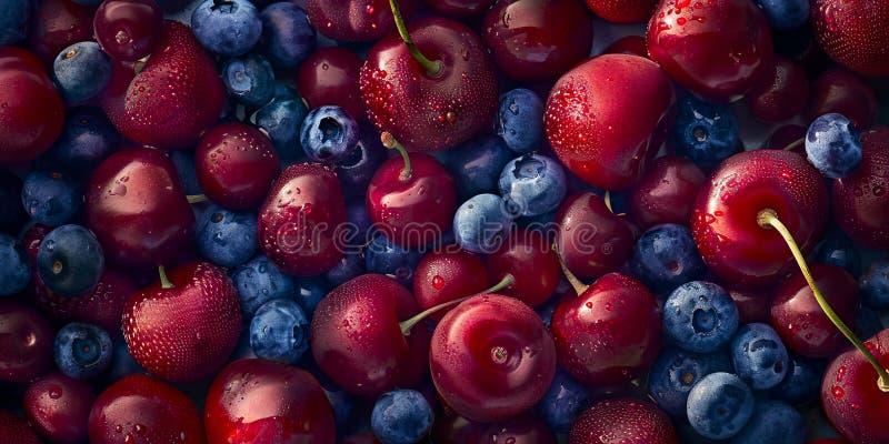 A Bunch of Cherries and Blueberries are Shown Stock Photo - Image of ...