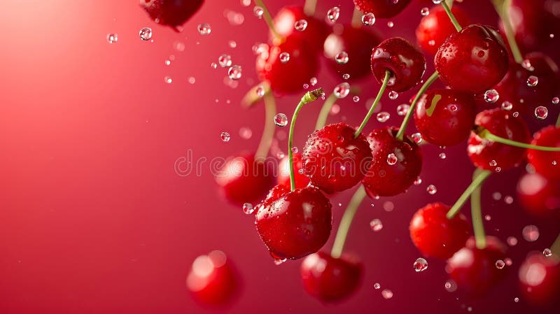 A Bunch of Cherries are Falling Down from the Sky Stock Image - Image ...