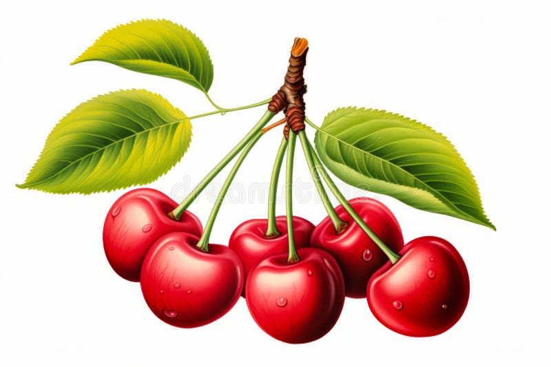 Bunch of Cherries Hanging from Tree Branch with Leaves. Generative AI ...
