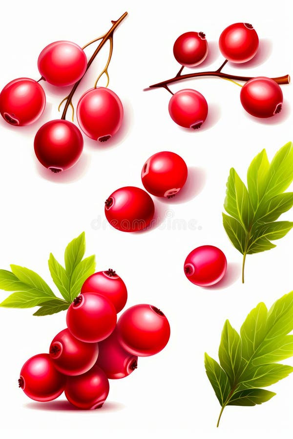 Bunch of Cherries with Leaves on White Background with Green Leaf ...