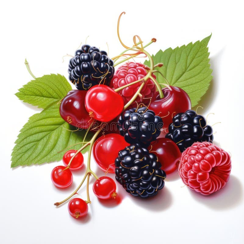 A Bunch of Cherries and Raspberries on a White Surface. Generative AI ...