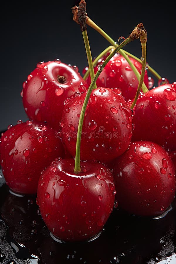 A Bunch of Cherries Sitting on Top of a Black Surface. Generative AI ...