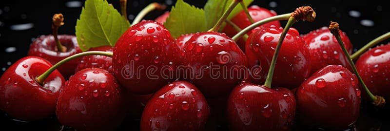 A Bunch of Cherries with Water Droplets on Them Stock Illustration ...