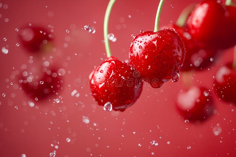 A Bunch of Cherries with Water Droplets on Them. Generative AI Stock ...