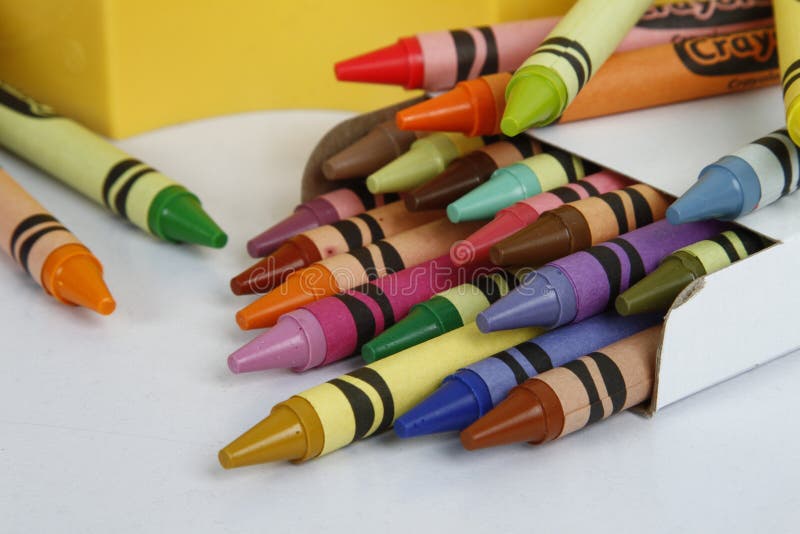 Bunch of Child`s Colorful Crayons on a White Table Stock Photo - Image ...