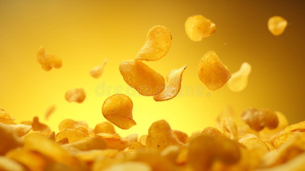 A Bunch of Chips Falling into the Air Stock Image - Image of junk ...