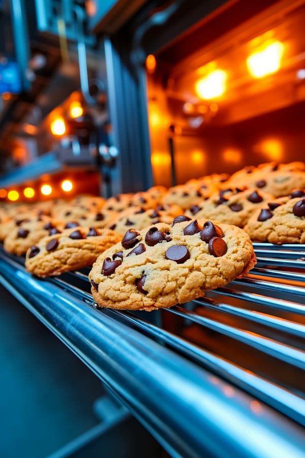 A Bunch of Chocolate Chip Cookies on a Rack in a Bakery Stock Image ...
