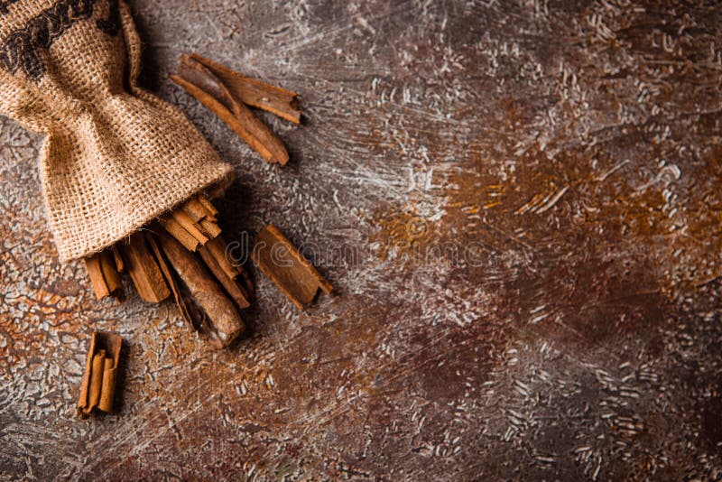 Bunch of Cinnamon in Canvas Bag Stock Photo - Image of cube, healthy ...