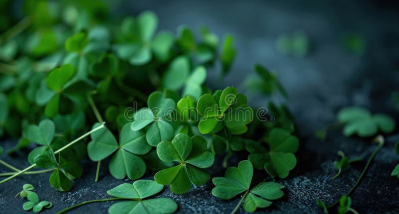 A Bunch of Clover Leaves on a Dark Background Stock Illustration ...