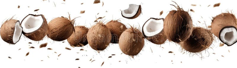 A Bunch of Coconut Flying in the Airon White Background Wde Panoramic ...