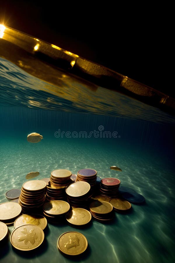 A Bunch of Coins Floating in the Water. Generative AI Stock ...