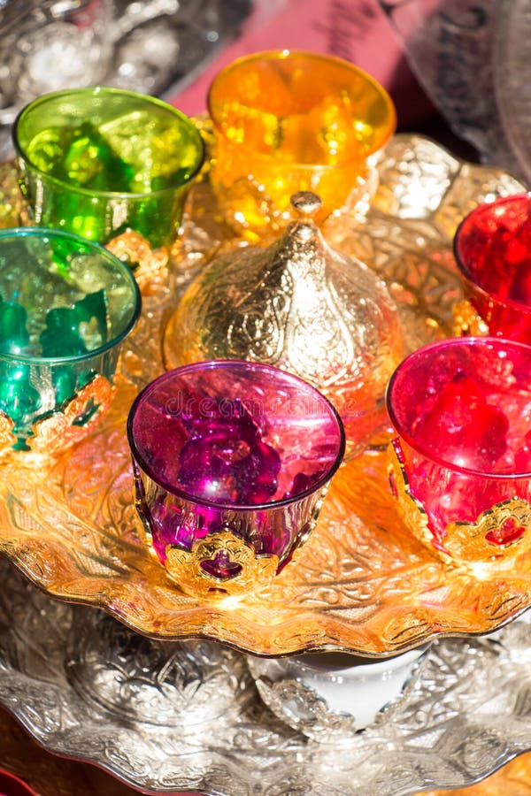 A Bunch of Colored Glass Cups on Display Stock Photo - Image of ...