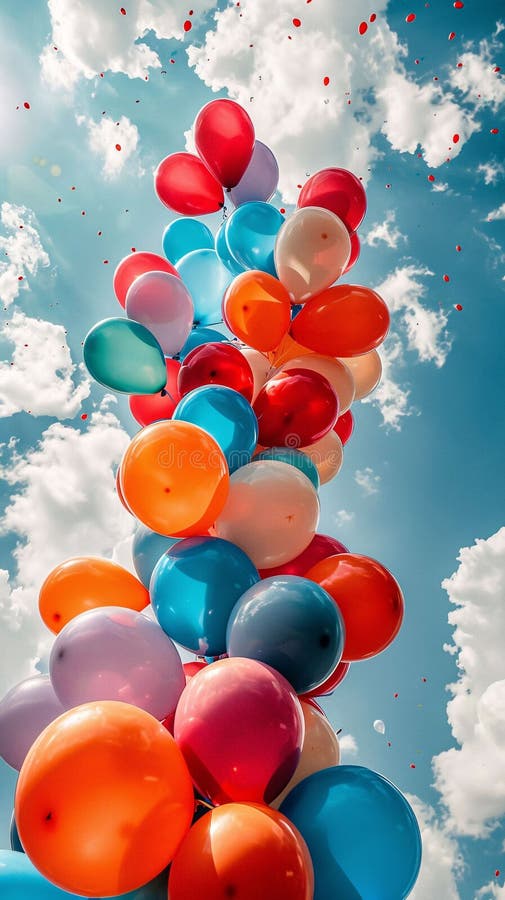 A Bunch Of Colorful Balloons Floating In The Sky Stock Image Image Of