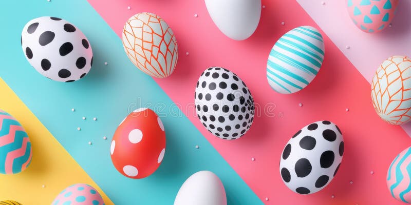 Colorful Easter Eggs on Red Background, Vibrant Hues and Patterns ...