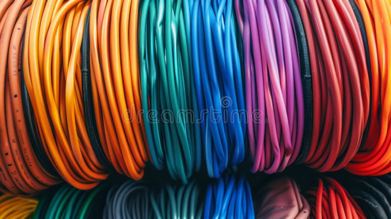 Bunch of Colorful Rolled Cables. Closeup of Plastic Bright Wires for 3D ...