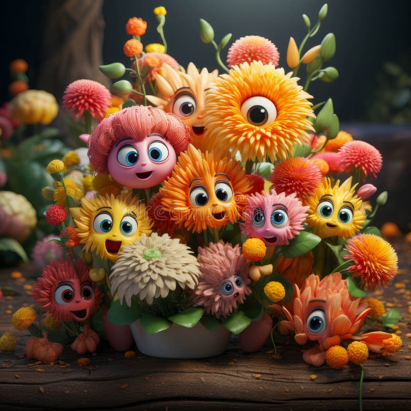 A bunch of comical flowers stock illustration. Illustration of book ...