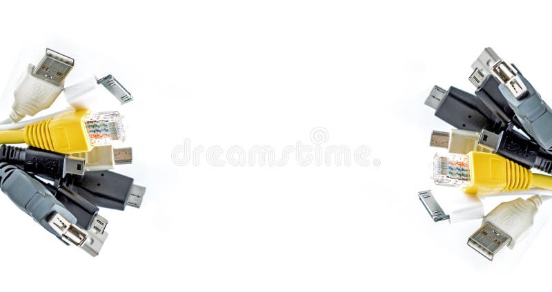 Bunch of Computer Cables with Sockets Isolated on a White Background ...