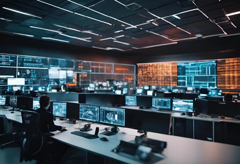 A Bunch of Computers Sitting on Top of a White Desk Stock Illustration ...