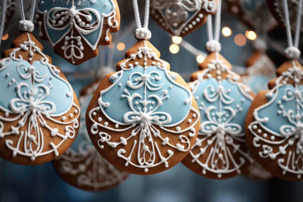 A Bunch of Cookies Hanging from a String Stock Illustration ...