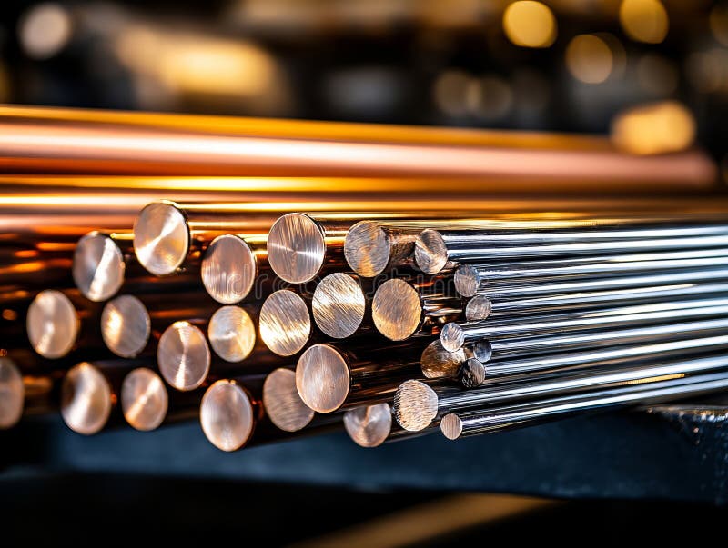 A Bunch of Copper Rods Sitting on Top of a Table Stock Photo - Image of ...