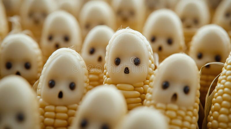 A Bunch of Corn Cobs with Faces on Them are Arranged in a Row, AI Stock ...