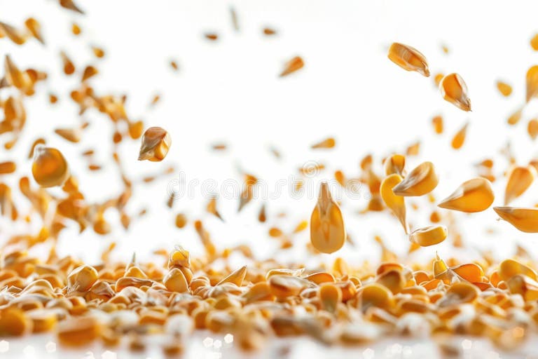 A Bunch of Corn is Flying through the Air Stock Photo - Image of grains ...