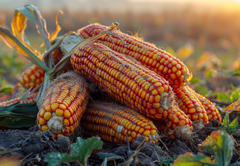 A Bunch of Corn is Sitting on the Ground. the Corn is Orange and Yellow ...
