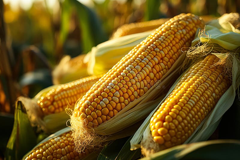 Bunch of Corn is Sitting on a Leaf. Stock Image - Image of leaf ...