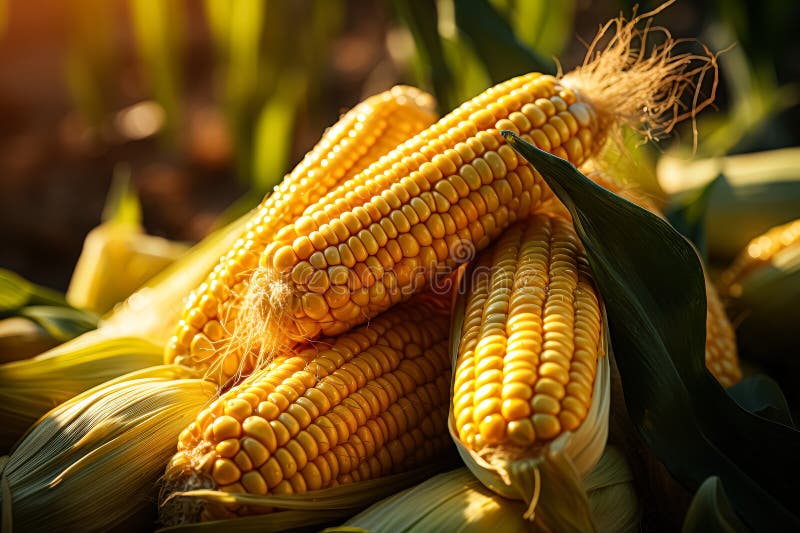 Bunch of Corn is Sitting on a Leaf Stock Image - Image of fresh ...