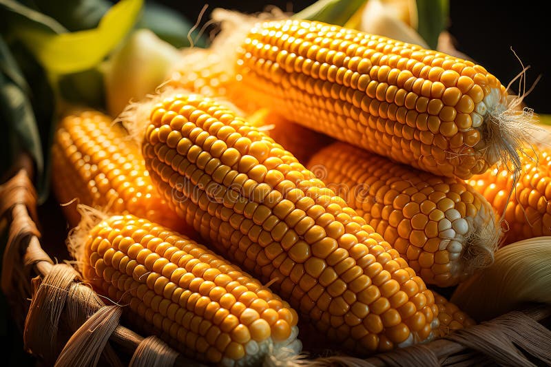 Bunch of Corn is Sitting on a Leaf. Stock Image - Image of harvest ...