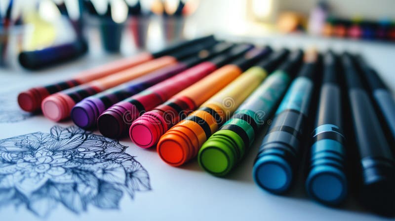 A Bunch of Crayons are on a Table Stock Illustration - Illustration of ...
