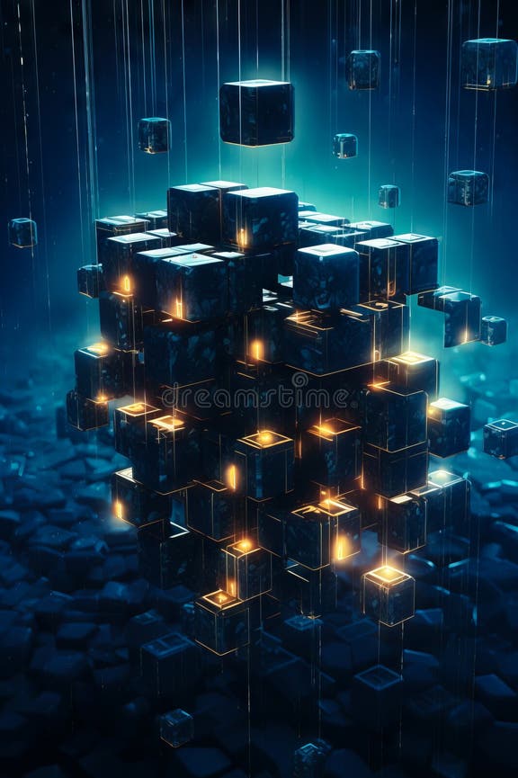 Bunch of Cubes that are in the Air with Lights. Generative AI Stock ...