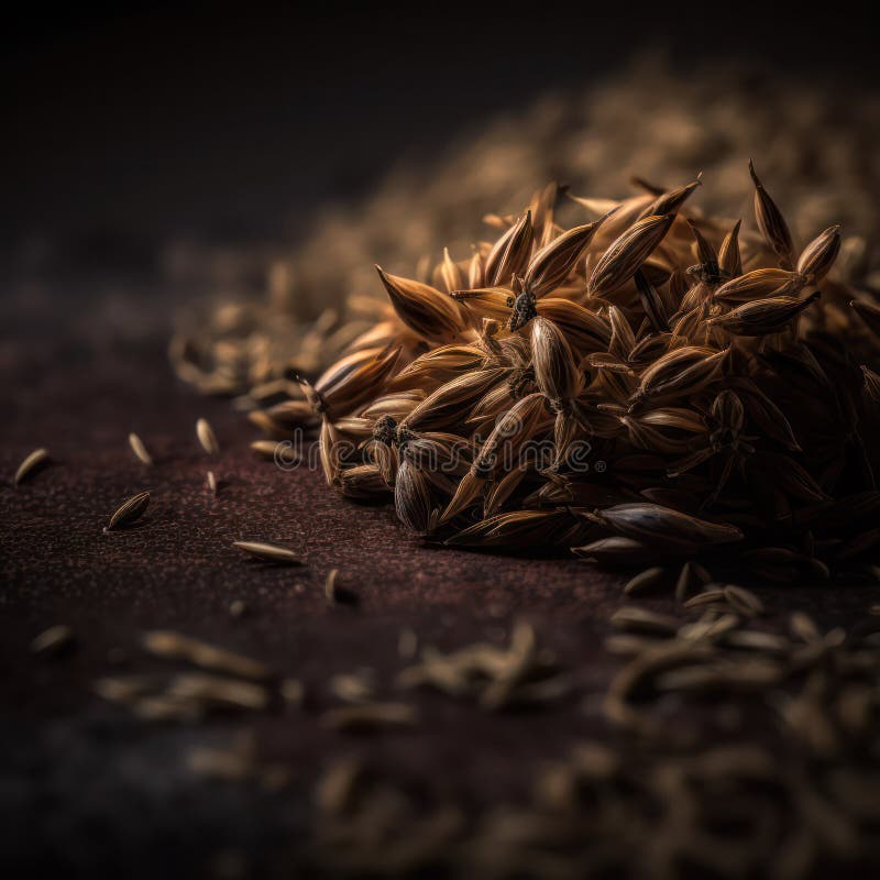 A Bunch of Cumin on a Wooden Surface. Close-up. Spices Stock ...