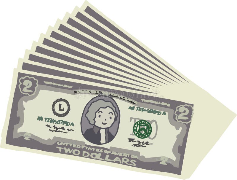 Bunch of Cute Hand-painted 2 US Dollar Banknote Stock Vector ...