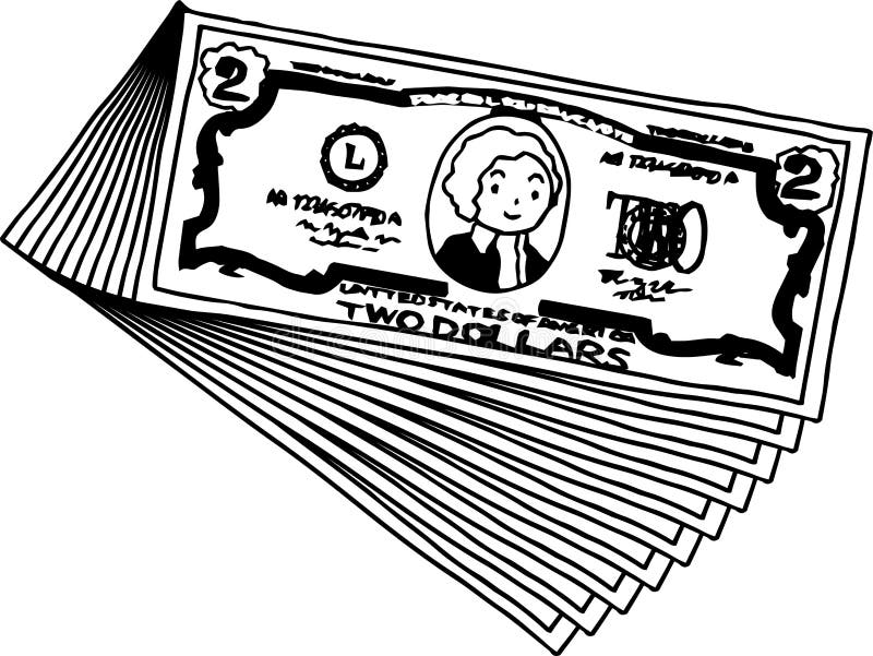 Bunch of Cute Hand-painted 2 US Dollar Banknote Outline Stock Vector ...