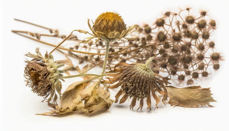 A Bunch of Dead Flowers on a White Surface with a White Background ...