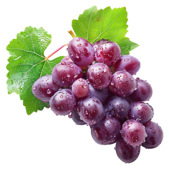 Bunch of Deep Purple Grapes with Green Leaf Stock Photo - Illustration ...