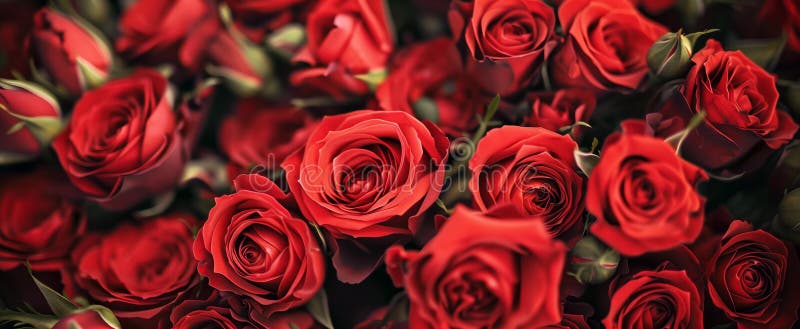 A Bunch of Deep Red Colored Roses, Top View, Wide Scale Image Stock ...
