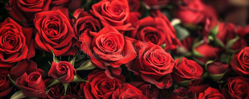 A Bunch of Deep Red Colored Roses, Top View, Wide Scale Image Stock ...
