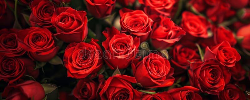 A Bunch of Deep Red Colored Roses, Top View, Wide Scale Image Stock ...