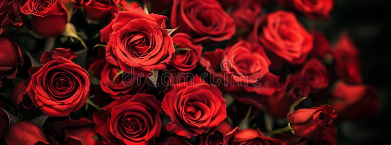 A Bunch of Deep Red Colored Roses, Top View, Wide Scale Image Stock ...