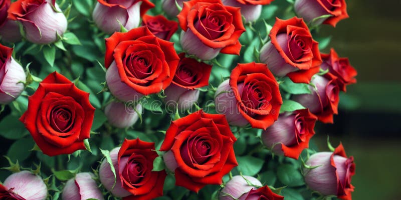 A Bunch of Deep Red Colored Roses, Top View, Wide Scale Image Stock ...