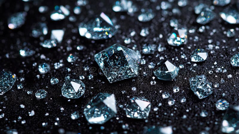 A Bunch of Diamonds on a Black Surface Stock Image - Image of crystal ...