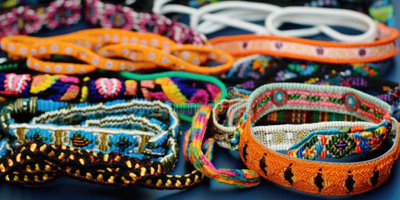 A Bunch of Different Colored Bracelets on a Table Stock Illustration ...